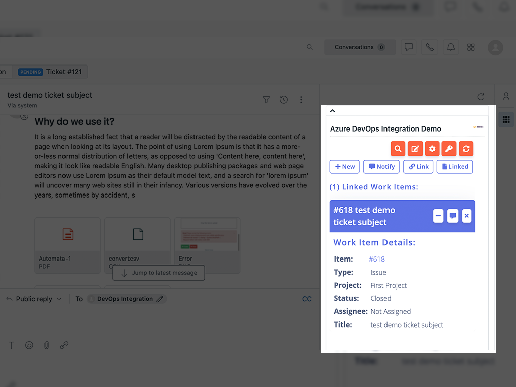 Azure DevOps Integration App Integration with Zendesk Support